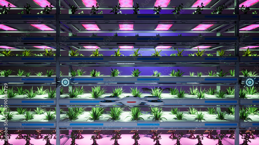 3d illustration render of vertical farm in modern background purple ...