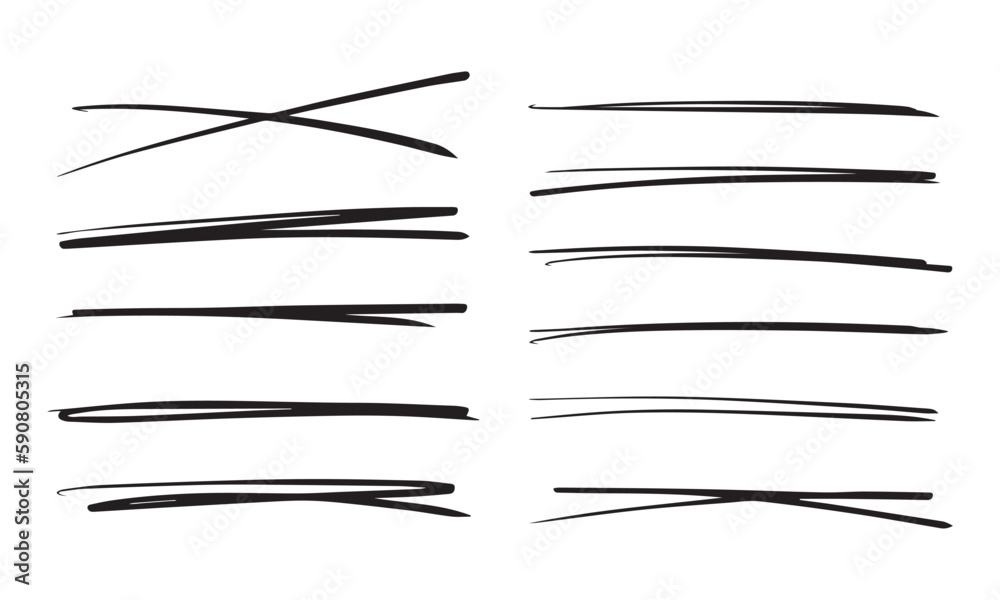 Set of hand drawn scribbles, underline with marker, pen, pencil. Black ...