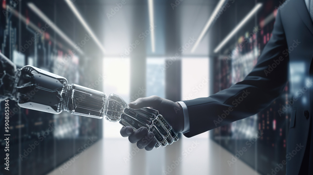 Shaking hands with the future: human and AI collaboration. Man and ...