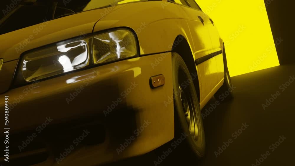 Vidéo Stock 3D Rendered car cinematic front view in dark with red ...