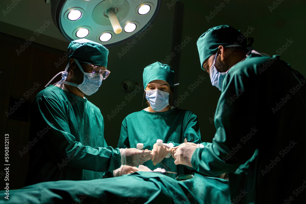 surgeon team performing practice operation theater. medical surgical ...