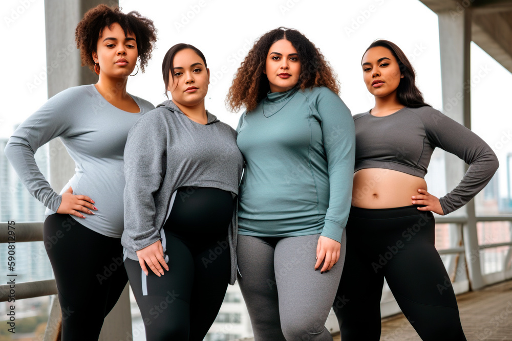 plus size women of different ethnicities posing in sportswear ...
