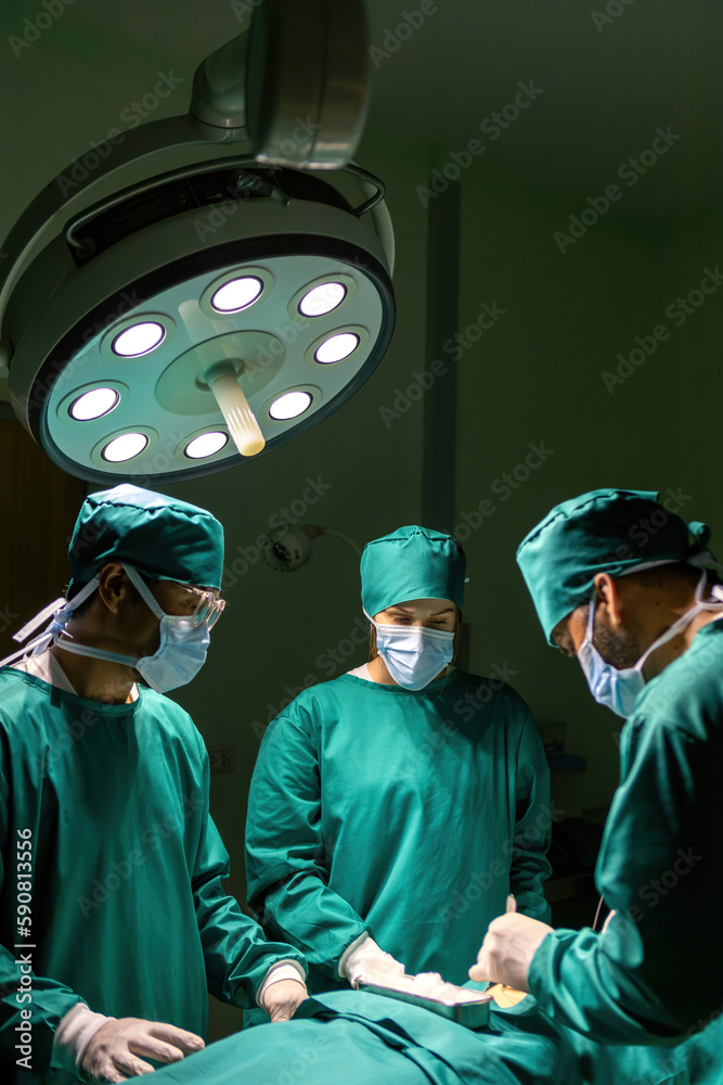 surgeon group performing practice operation theater. medical staff team ...