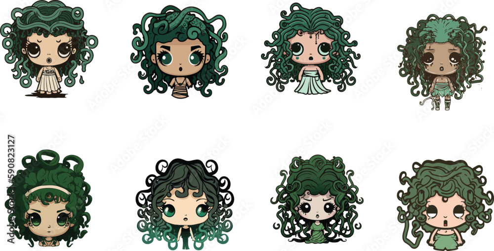 Cute mythology and legendary medusa bundle vector for illustration ...