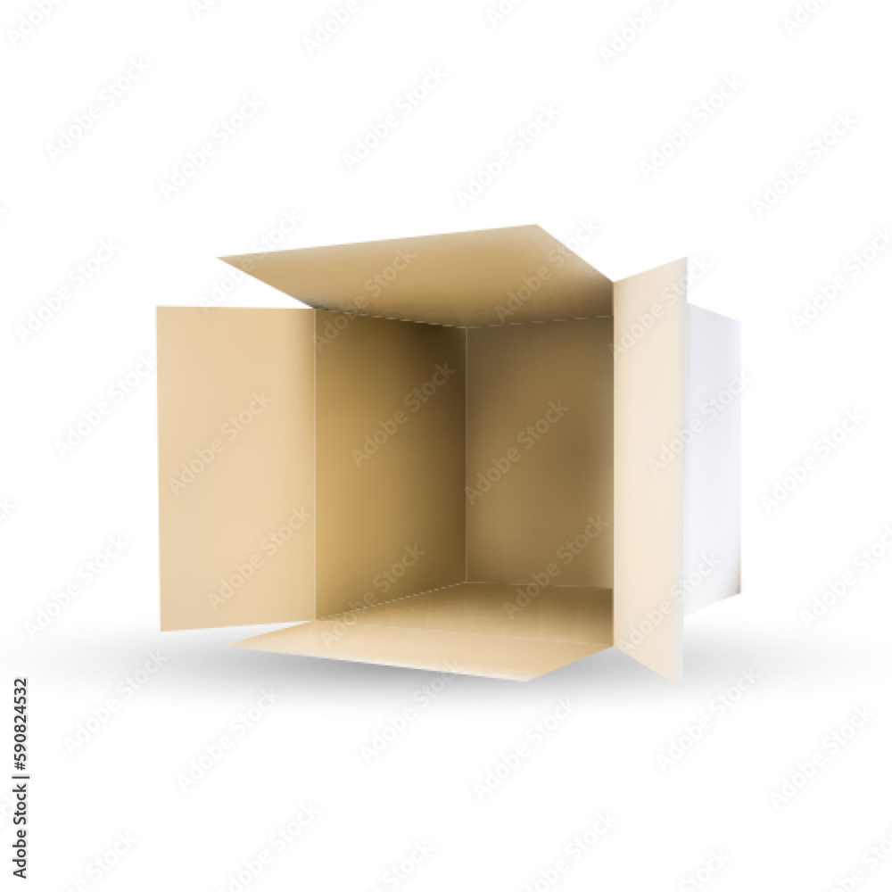 Realistic Empty Paper Box Open and tilt mock up, Isolated on White ...