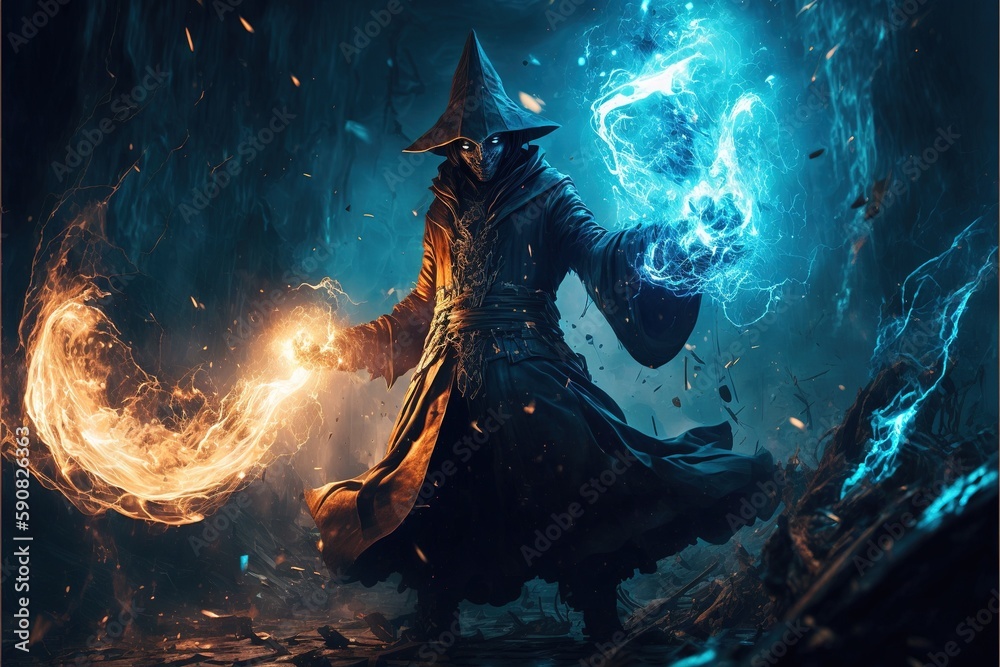Battlemage in fantasy setting, powerful spell casting by sorcerer ...