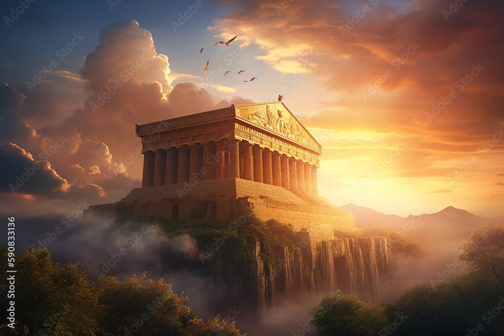 Enchanting illustration of forgotten Ancient Greek temple, overshadowed ...