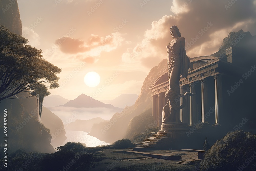 Enchanting illustration of forgotten Ancient Greek temple, overshadowed ...
