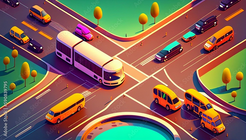 junction of a modern city with traffic. With the help of Generative AI ...