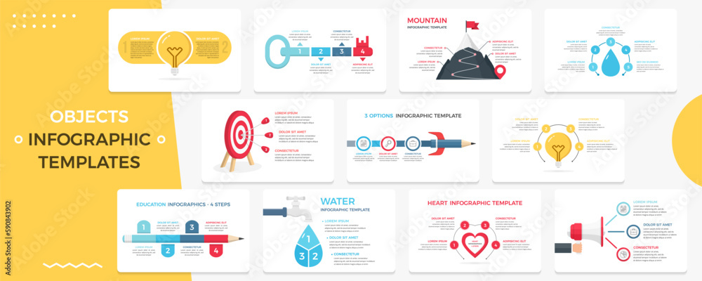 Set of infographic templates with different objects for web, business ...