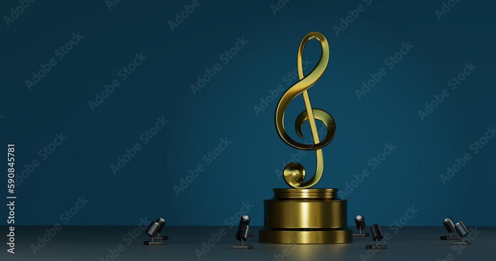 a golden treble with a blue background and a group of black people ...