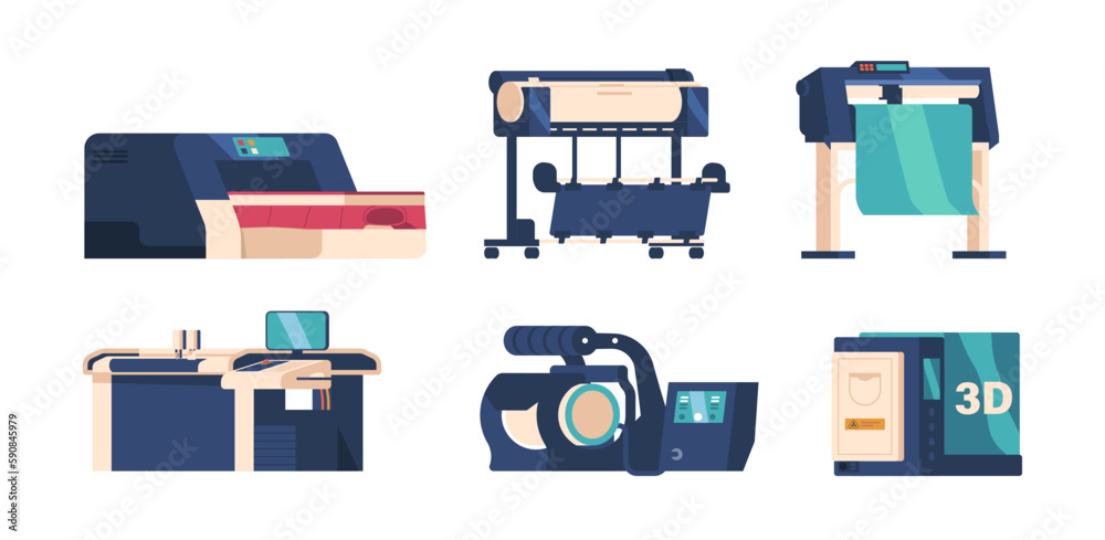 Set Of Printers Digital Device That Transfers Electronic Data Onto ...