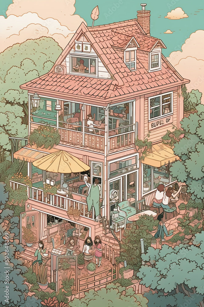 idyllic cute CAFE illustration adorable kawaii anime manhwa rainbow ...