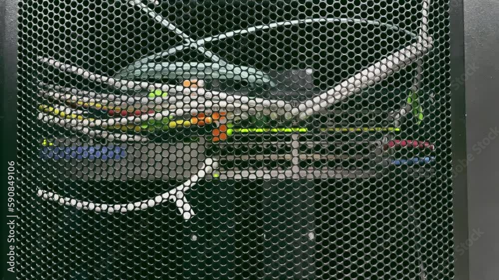 Blinking Lights on Internet Server in rack. Concept of Data Center, Cloud and Telecommunications ...