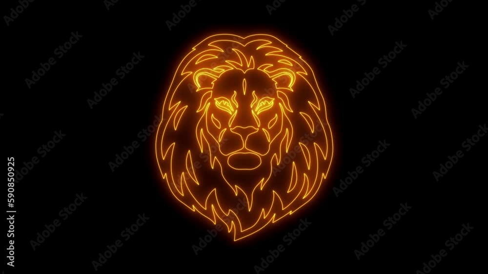 Neon light lion head animation. Animation collection concept with ...