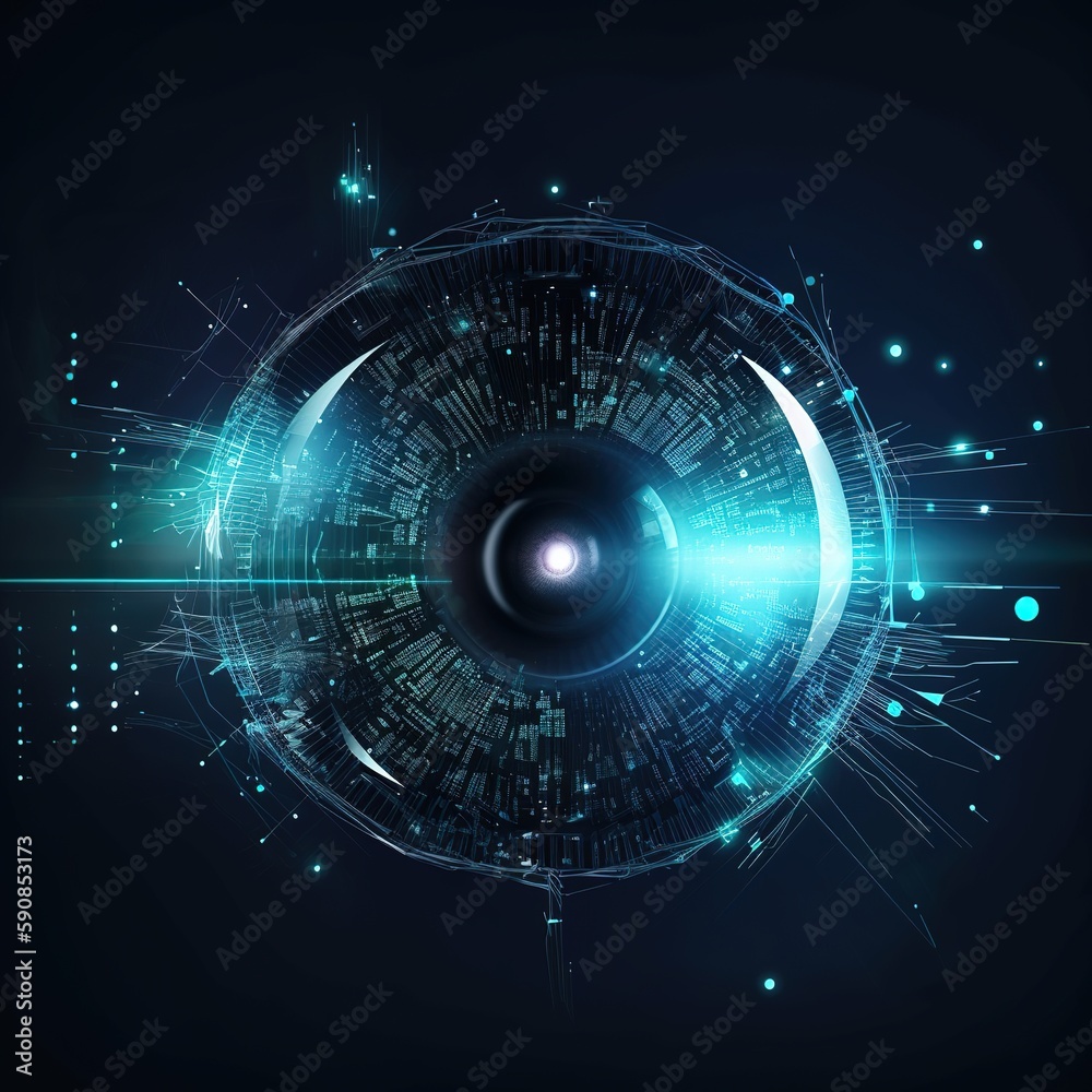 eye and high-tech concept, screening big data and digital ...