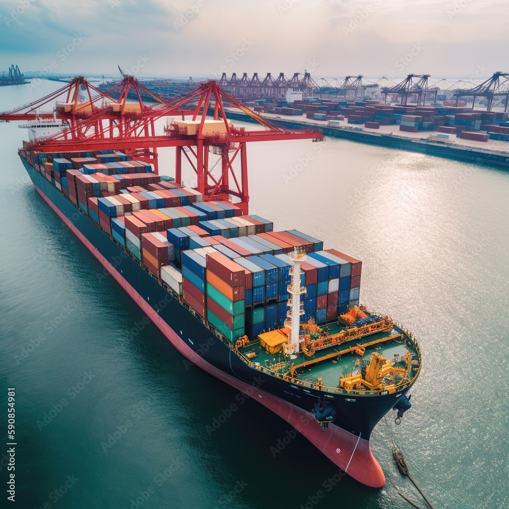 Container ship in port, Container ship transporting container boxes in ...