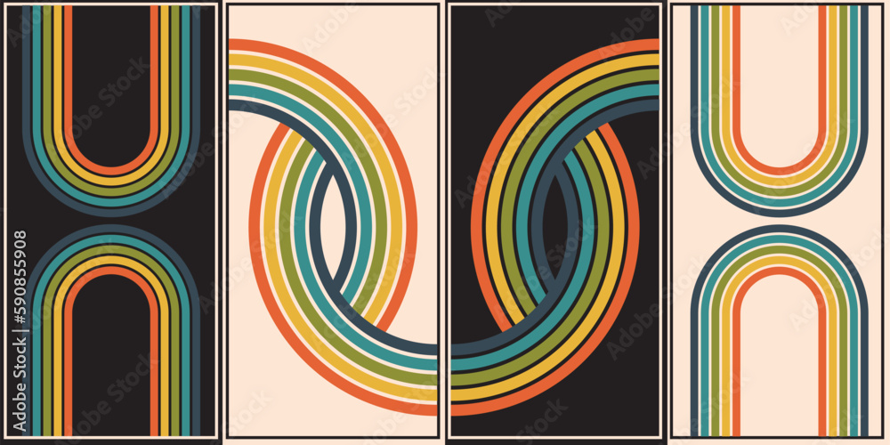 Geometric pattern posters from 70s ,retro style , vintage rainbow color ...