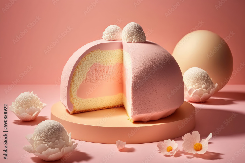 Tarta de fresa japonesa al estilo sándwich de fruta, bizcocho mochi de ...