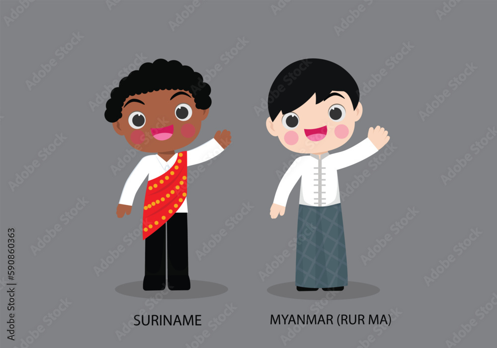 Vetor de Suriname peopel in national dress. Set of Myanmar man dressed ...