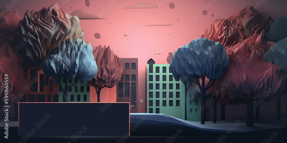 Edificios en papercraft, creado con IA generativa Stock Illustration ...
