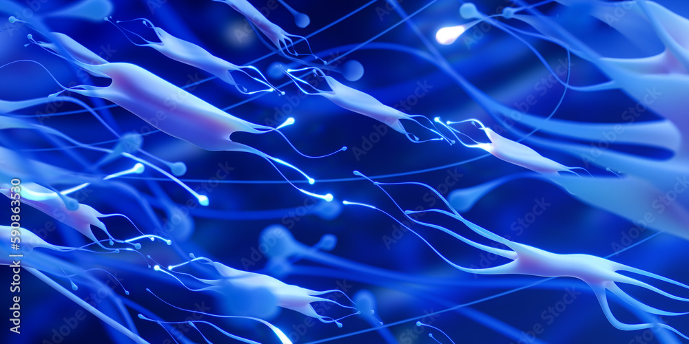 Blue Fibroblasts under the microscope. Connective tissue cells of the ...