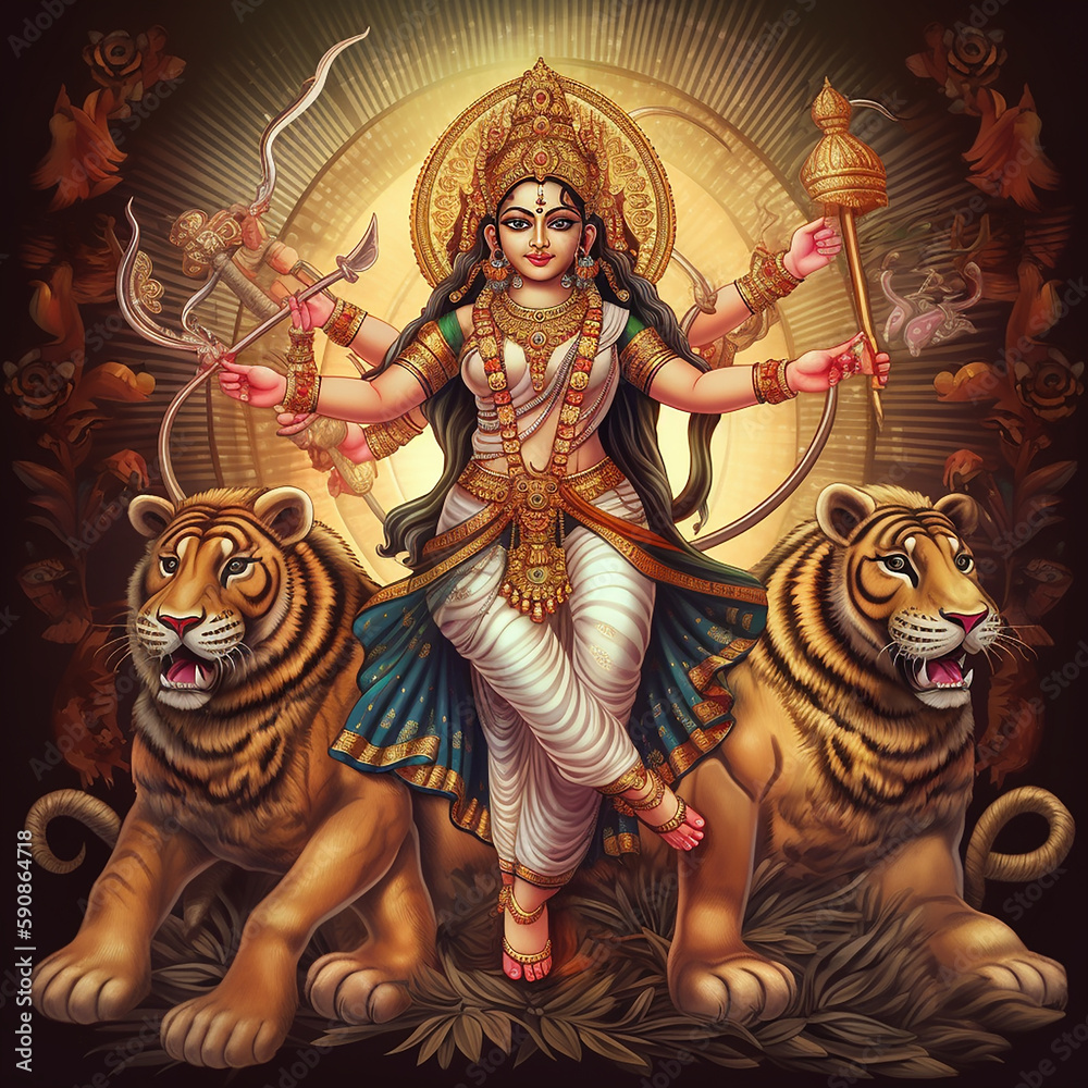 Hindu mythology god Durga. Created with Generative AI technology. Stock ...
