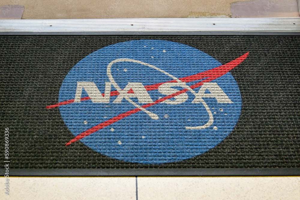 Houston, Texas, USA - February 2023: Door mat with NASA logo at one of ...