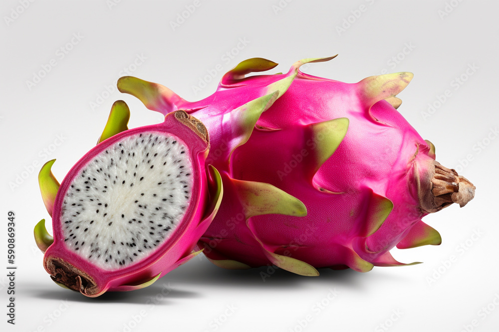 Ripe dragon fruit, pitaya or pitahaya on white background, fruit ...