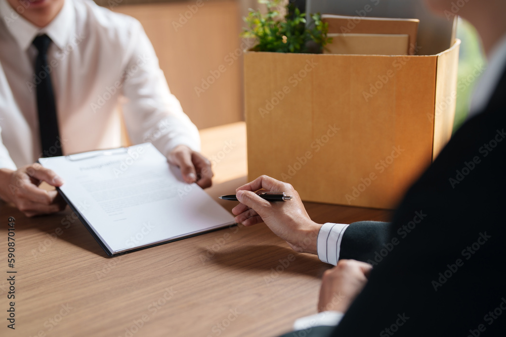 Resignation. Business people breaking the contract with resignation ...