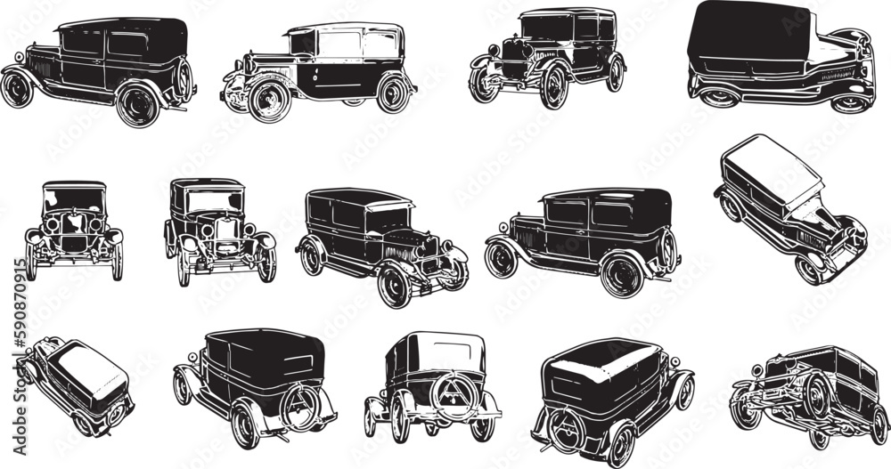 "Nostalgic Joyride: Retro Car Stock Art Set" "Classic Cool: 3D Model ...