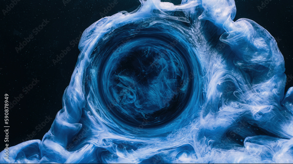 Foto de Fluid splash. Round frame. Paint water. Astrology moon. Blue ...