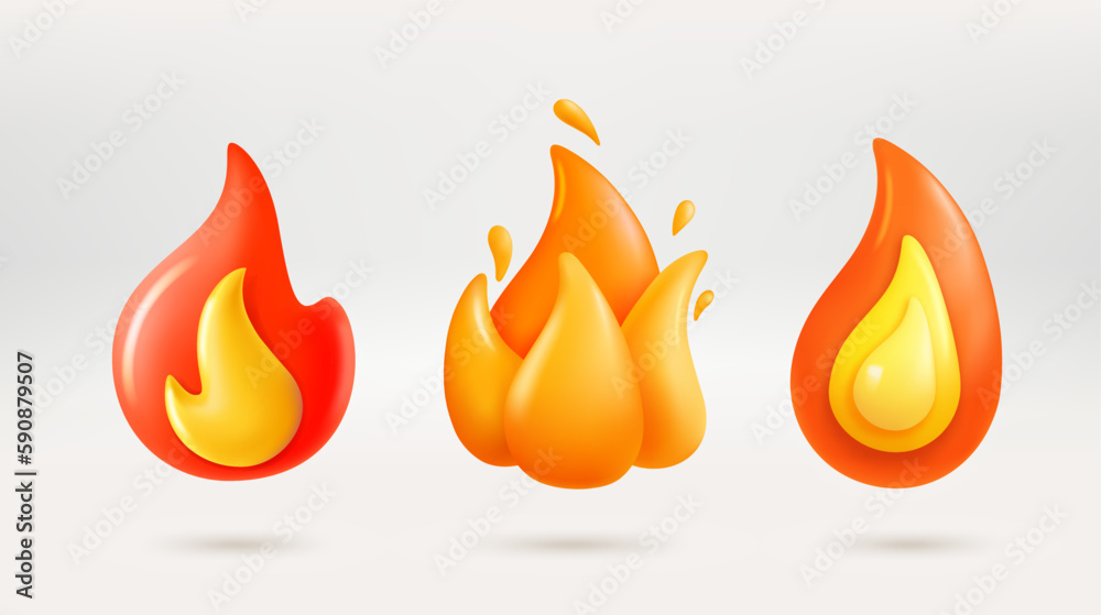 Red flames collection. 3d vector icons isolated on white background ...