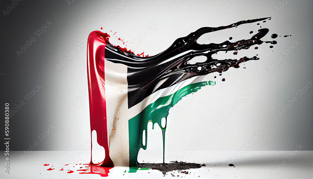Palestine Country Flag Colors of Liquid Oil Paint Splashing and ...