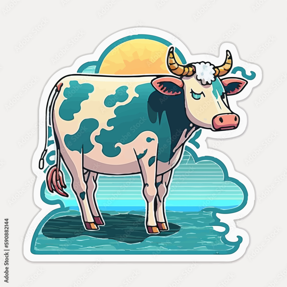 Detailed and realistic vector illustration of a cow with intricate ...