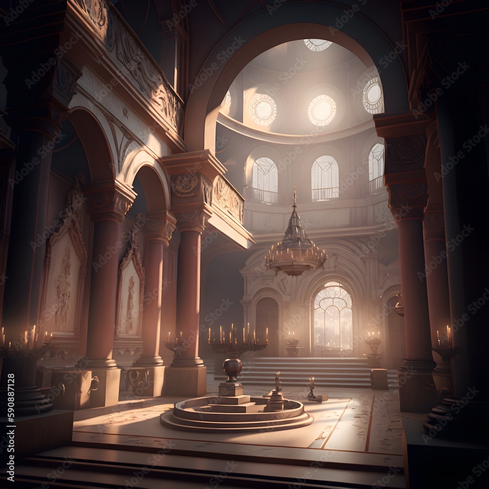 Historical landmarks surreal setting volumetric lighting soft focus ...