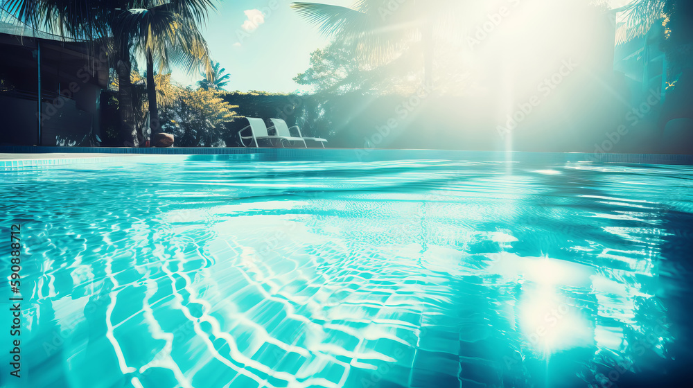 Empty swimming pool in tropical resort in summer background. Generative ...