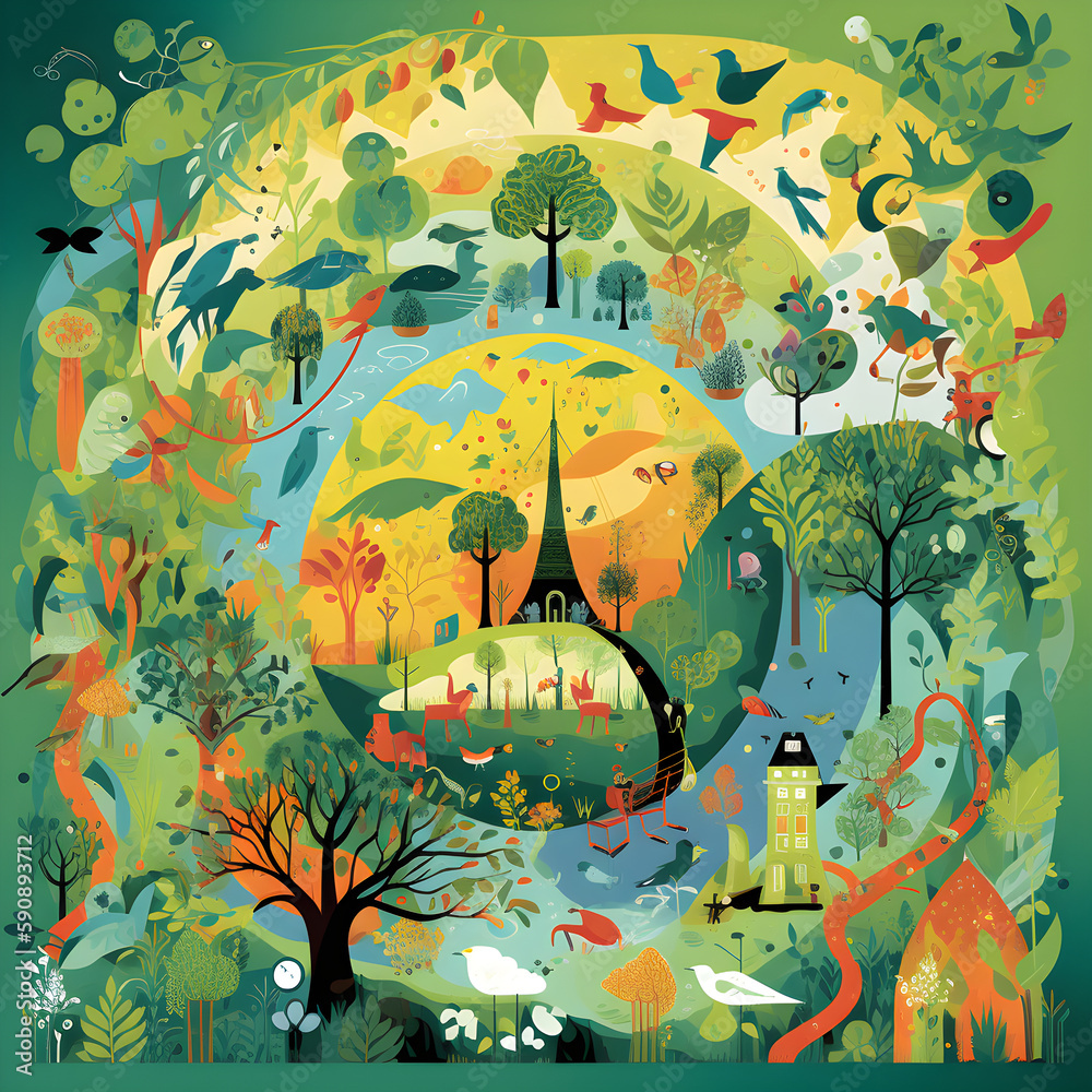 An imaginative, high-res illustration for Earth Day depicts flourishing ...