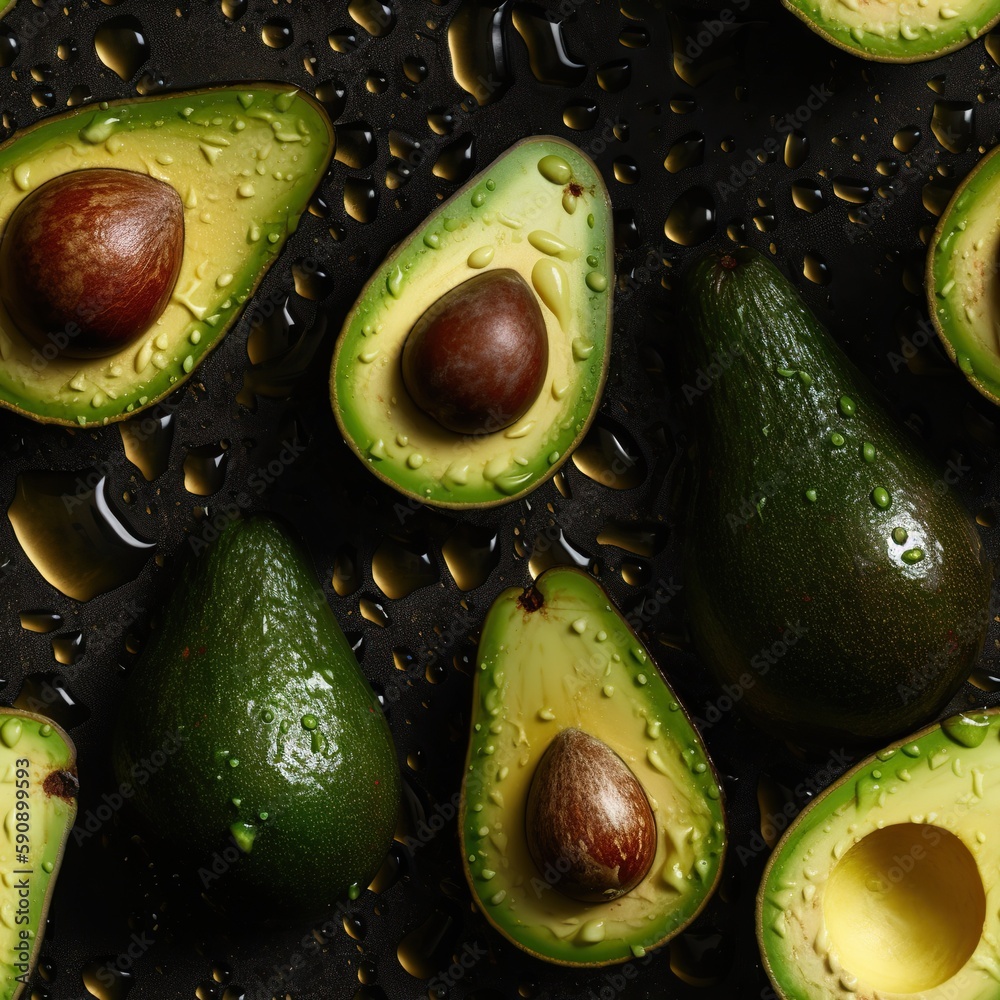 Seamless pattern with beautiful ripe and delicious avocado. Juicy ...