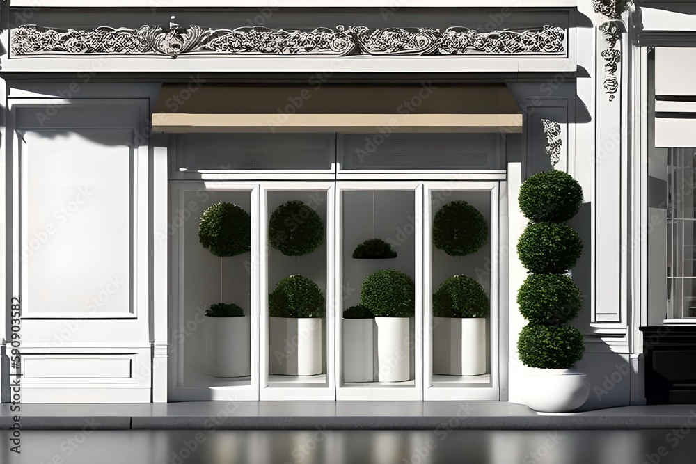 AI generated render of a white storefront facade template , commercial ...