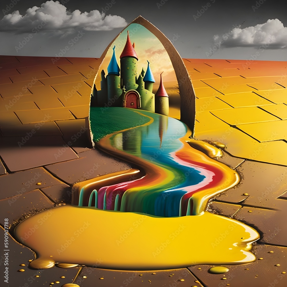 puddle of rainbow is dripping onto the yellow brick road vintage happy ...