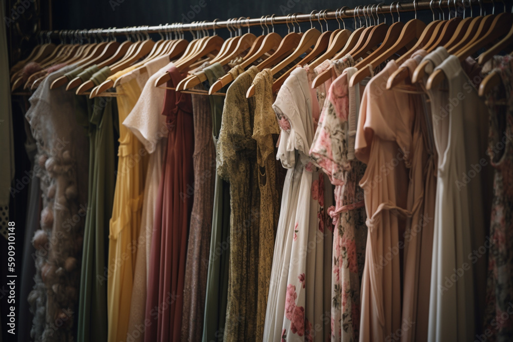 Dresses hanged on a rack in a clothing store Generative AI Stock ...
