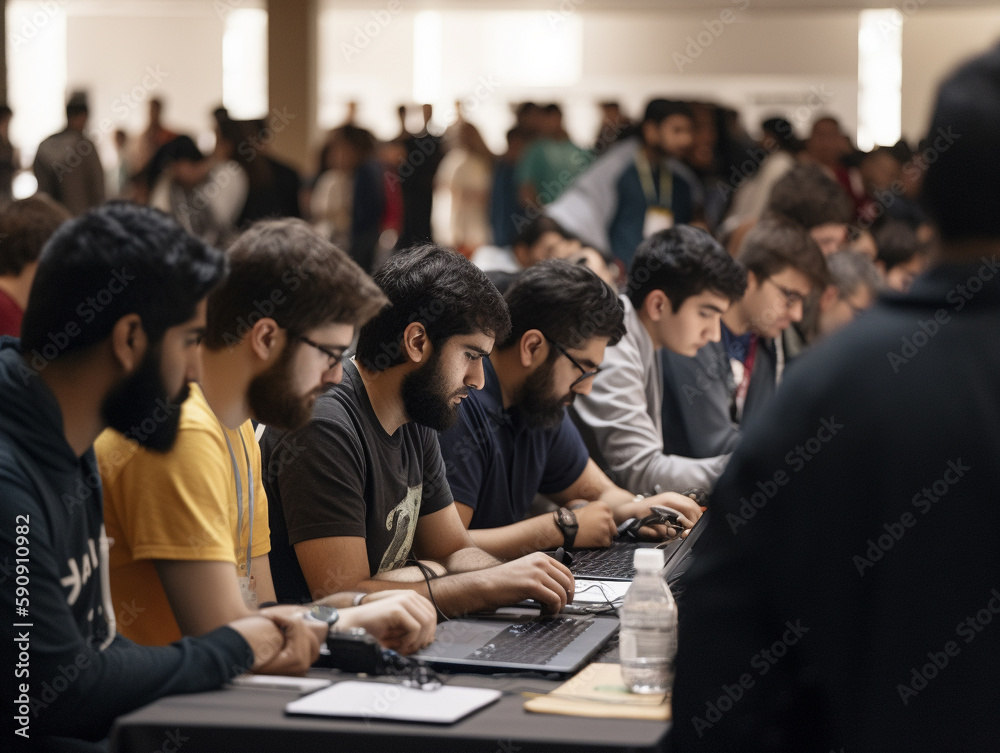 Men in a Hackathon | Generative AI Stock-Illustration | Adobe Stock