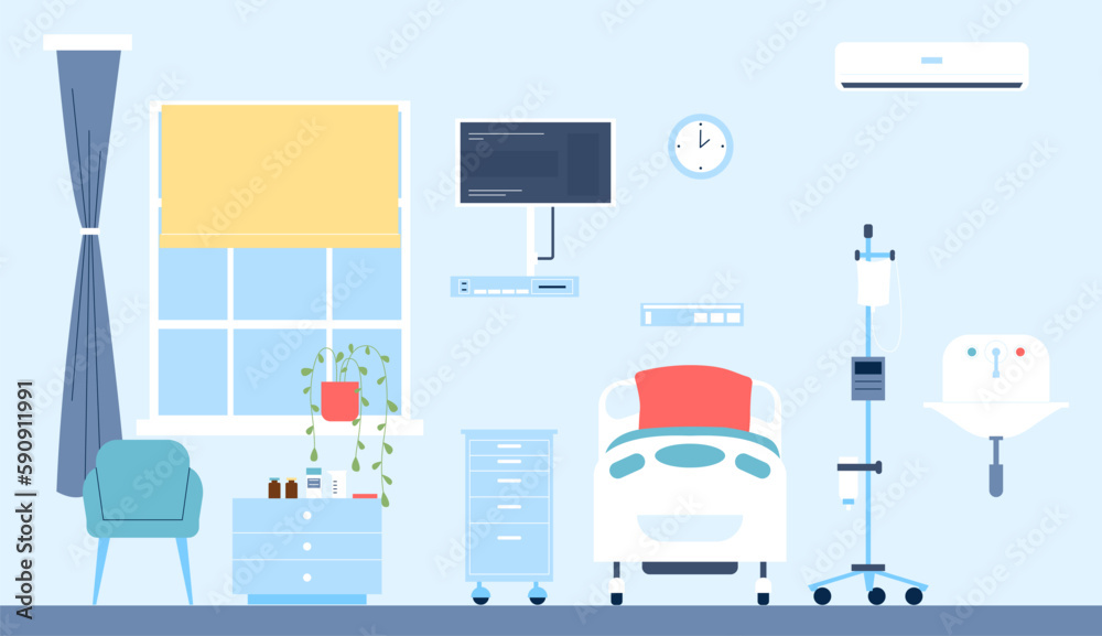 Hospital room interior. Inside modern clinic, intensive therapy or ...
