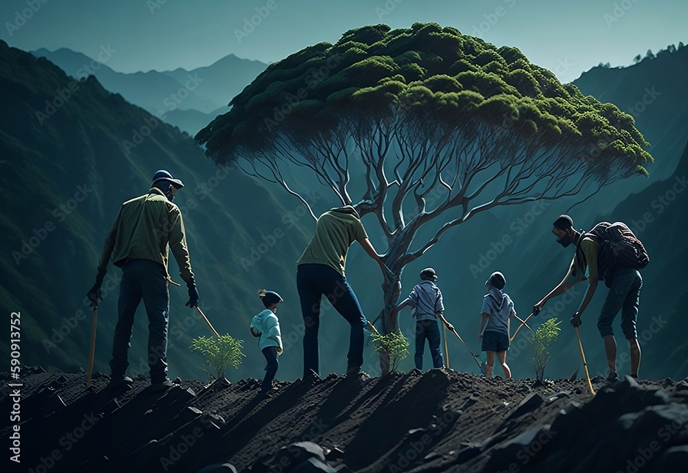 Family planting tree ,Earth Day Concept , Eco-Friendly Banner and ...