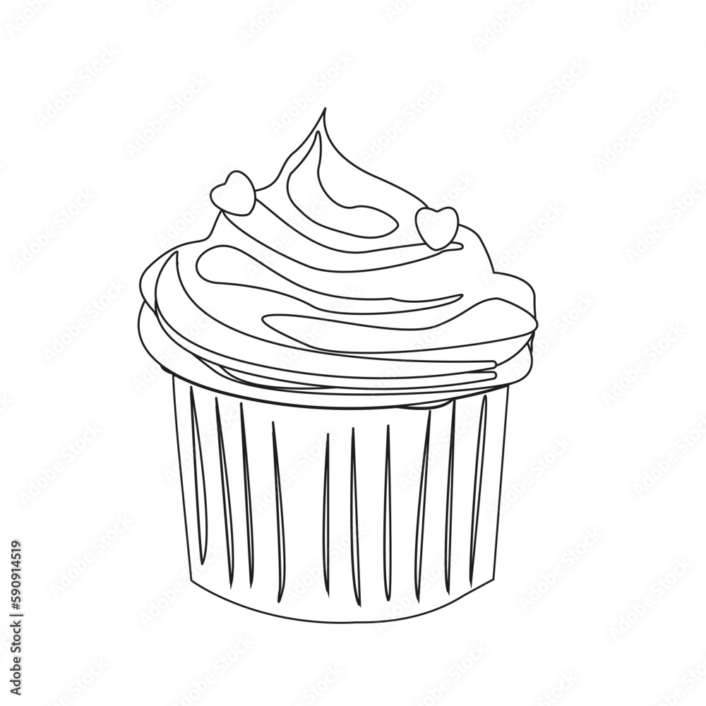 Muffin from black outline on white background. Vector illustration with ...