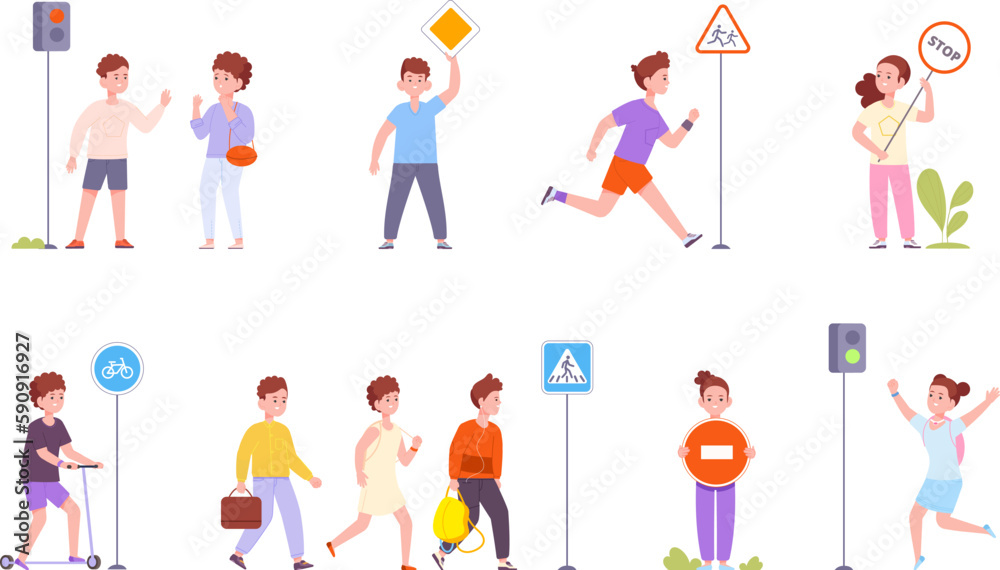 Child traffic education. Road safety rules for school kids, learn ...