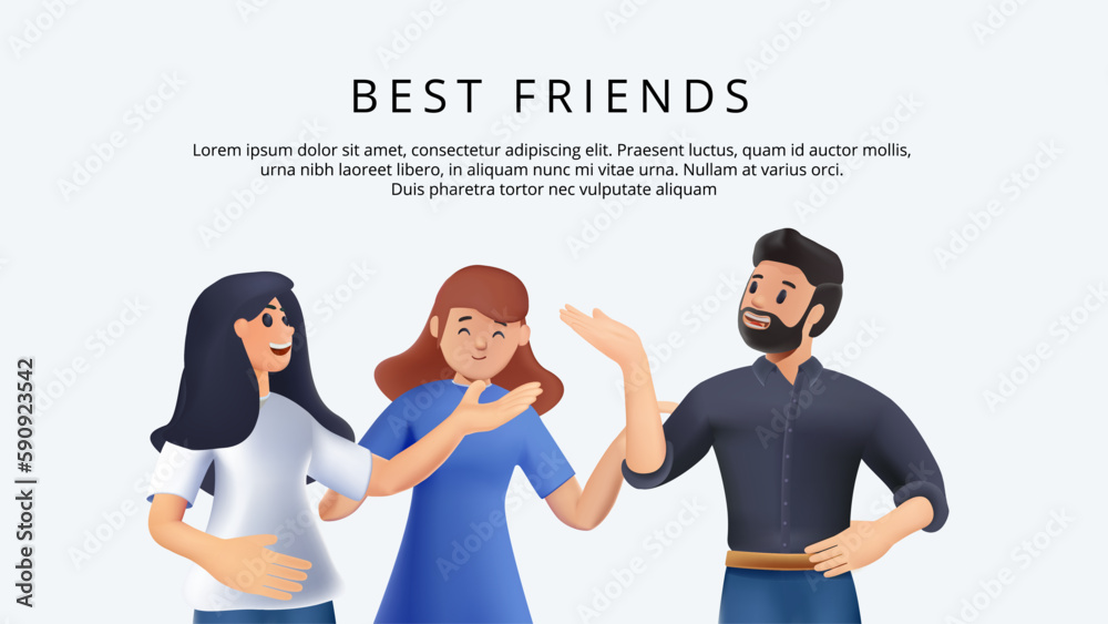 3D Vector characters illustration. Friendship and communication with ...