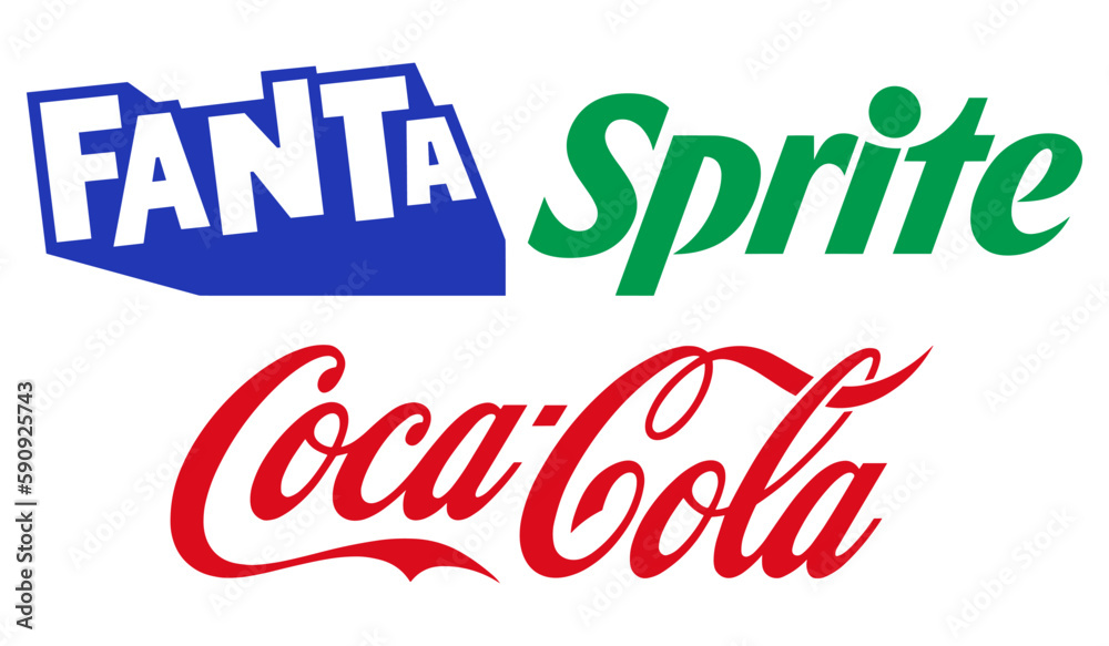 Famous drinks company editorial vector logo icon. Fanta, Sprite, Coca ...