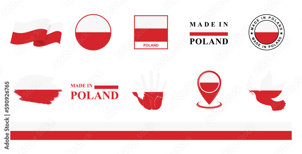Poland national flags icon set. Labels with Polish flags. Vector ...